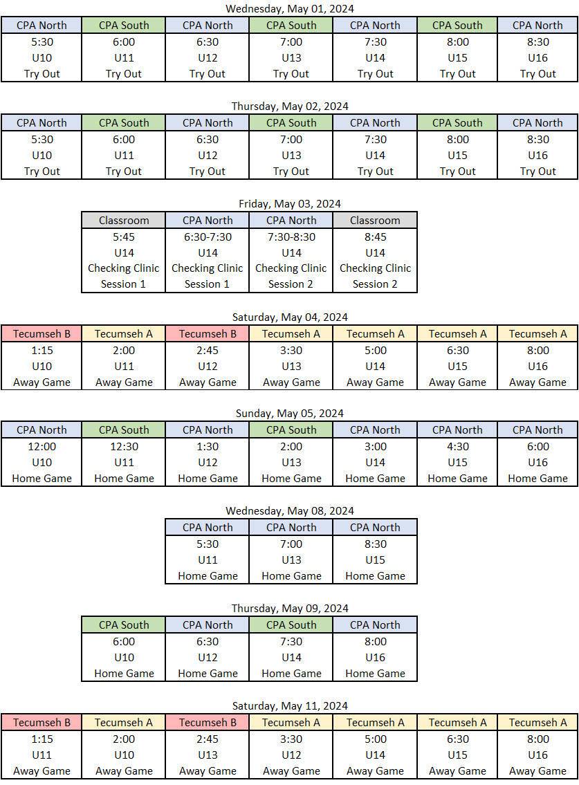 Tryout Schedule (Windsor Minor Hockey Association)